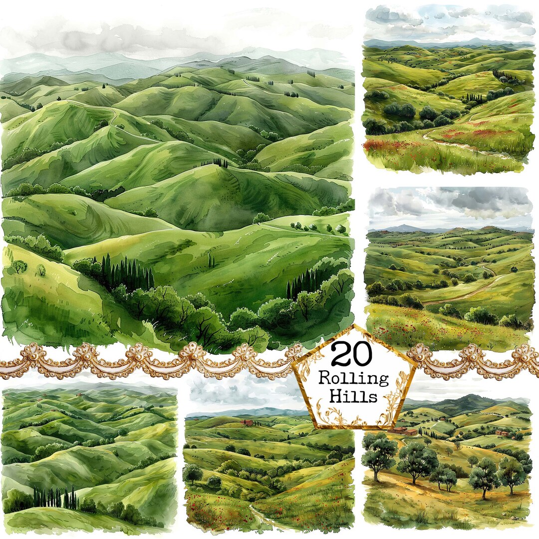 JPG Rolling Hills Clipart Bundle JPEG Landscape Clipart Commercial Use ...
