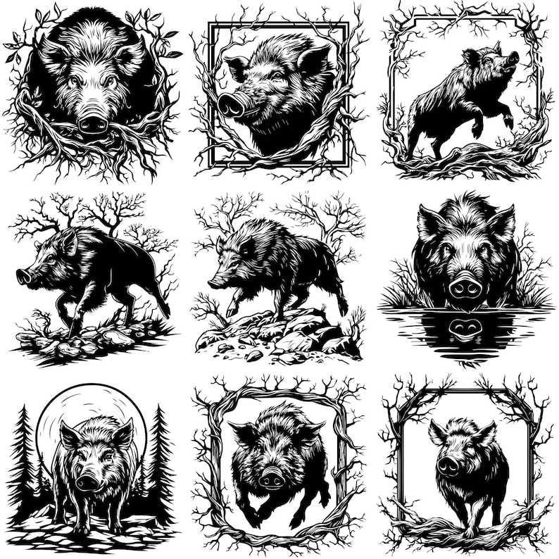 70 Wild Boar Svg, Dxf, Eps, Ai, Pdf, Jpg, Png Laser Engrave Files Svg ...
