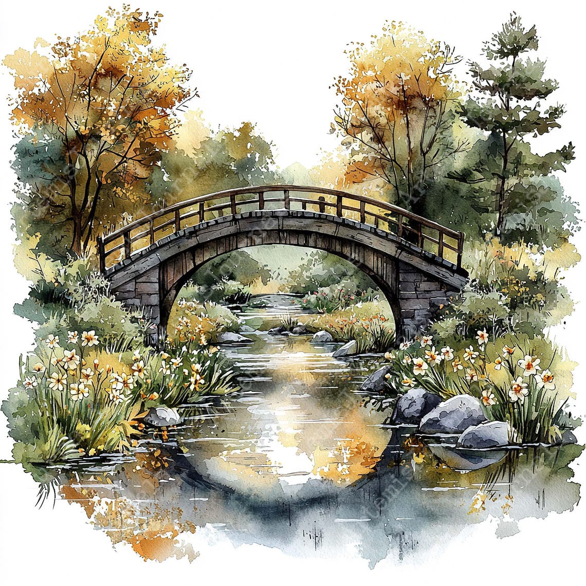 JPEG Watercolor Spring Bridges Clipart Bundle Spring Clipart Floral ...