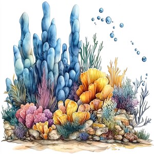 JPEG Watercolor Underwater Reef Clipart Bundle Sea Ocean Clipart Summer ...