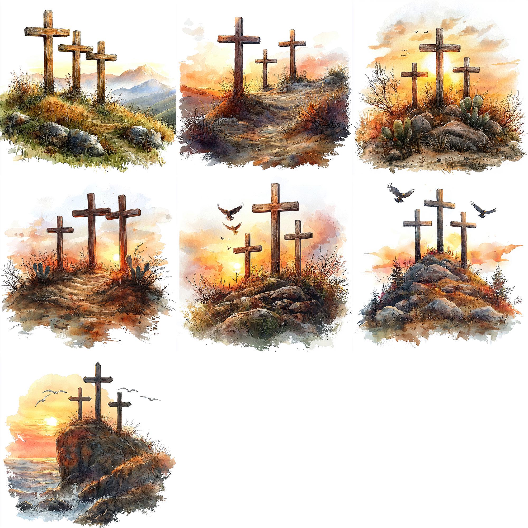 JPEG Watercolor Three Crosses Clipart Bundle Christian Clipart Religion ...