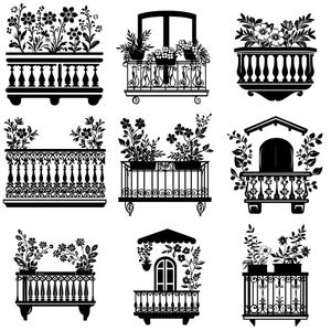 40 Floral Balcony Svg, Dxf, Eps, Ai, Pdf, Jpg, Png Balcony With Flower ...