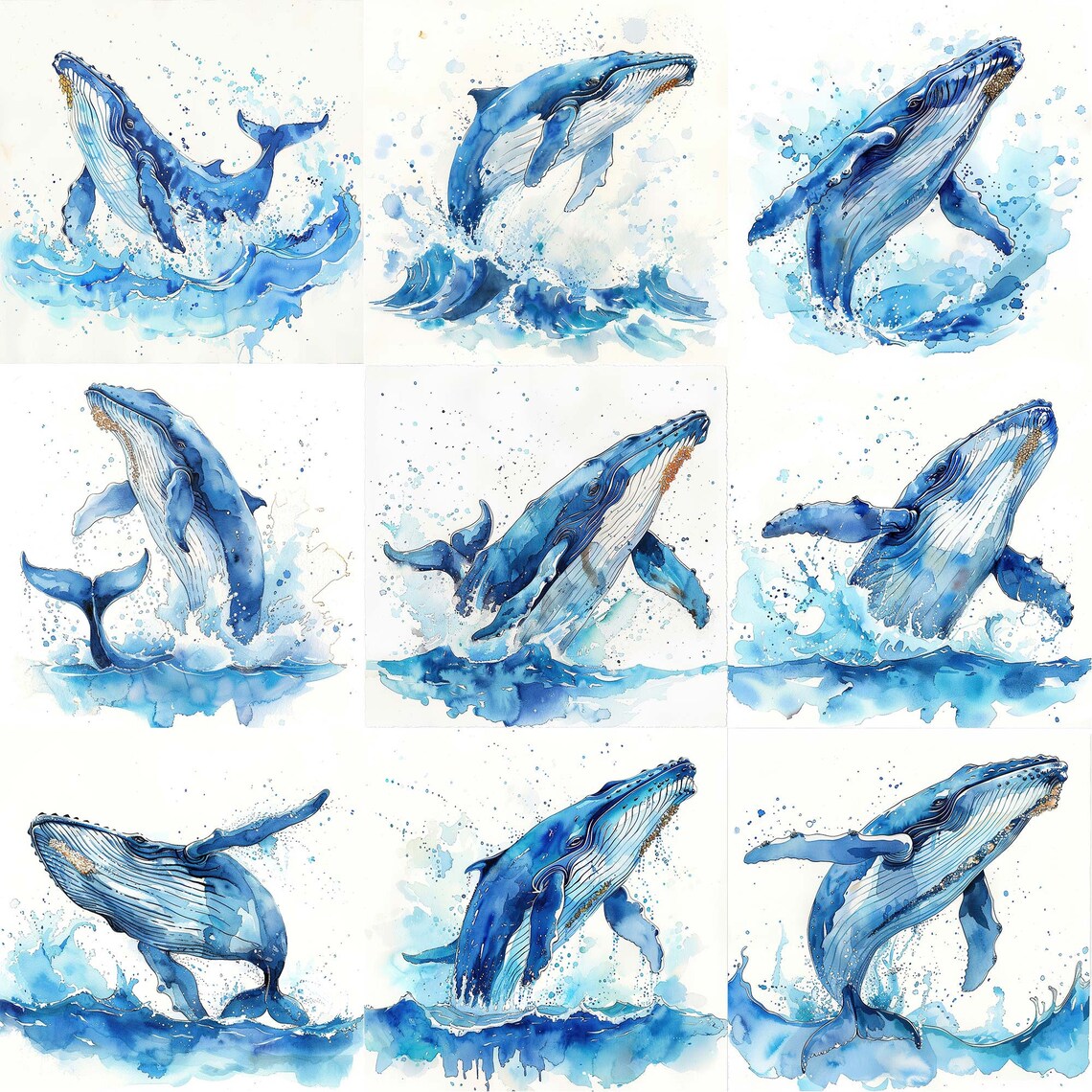 JPEG Watercolor Whale in Sea Clipart Whale Graphics JPEG Commercial Use ...