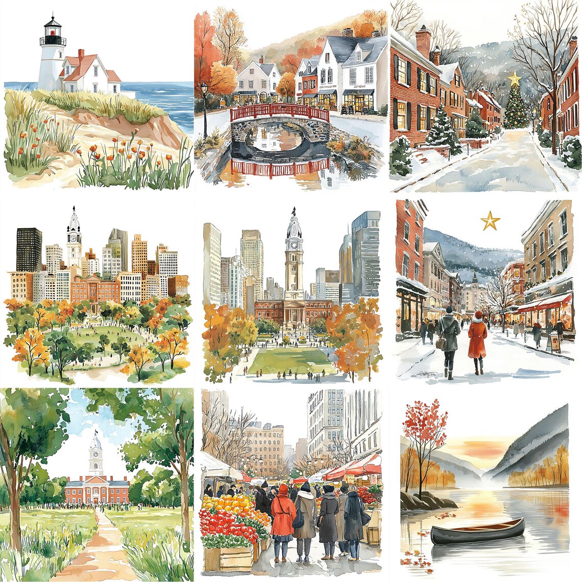 JPEG Watercolor Pennsylvania Clipart Bundle USA Clipart City Clipart ...