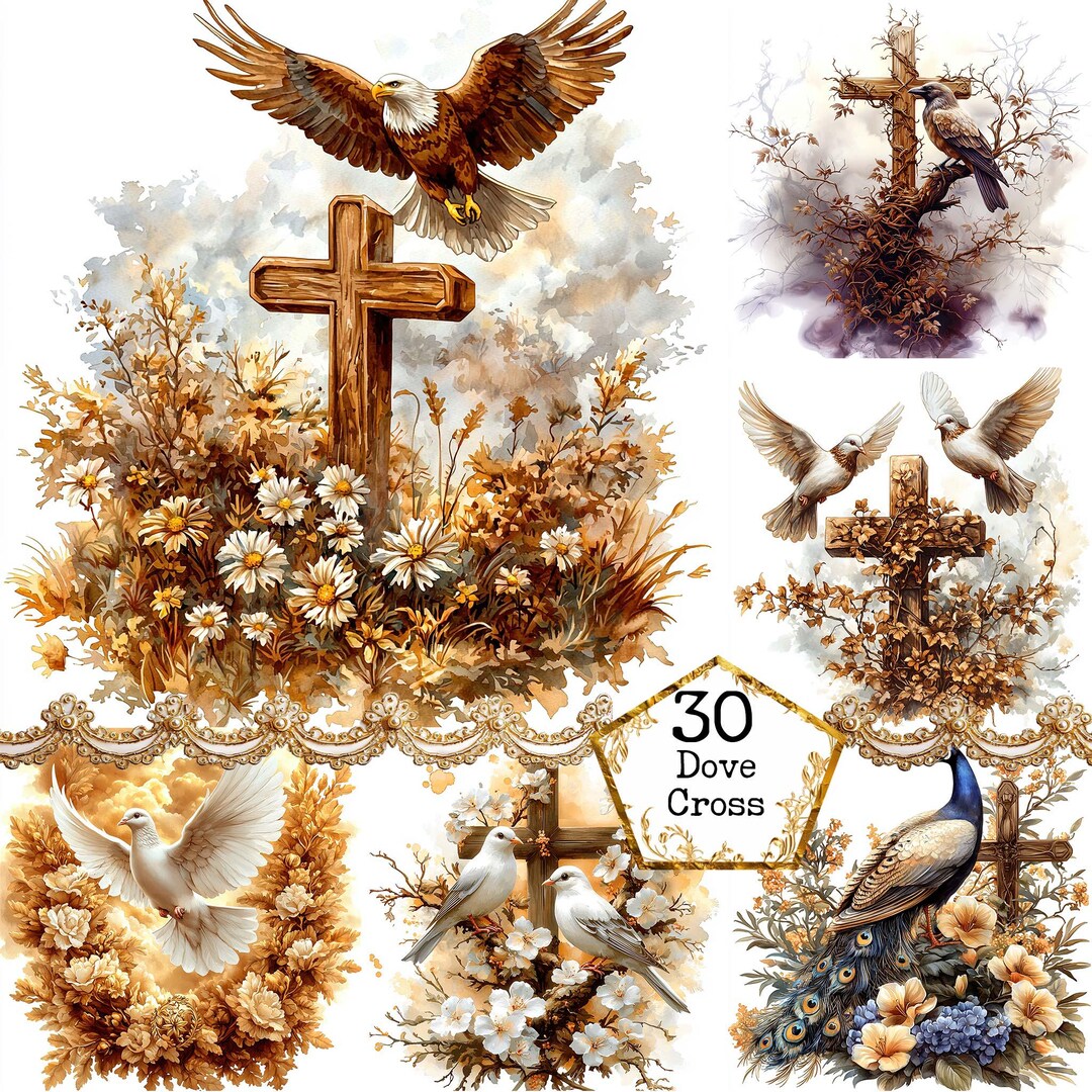 JPEG Watercolor Cross and Birds Clipart Bundle Christian Clipart ...