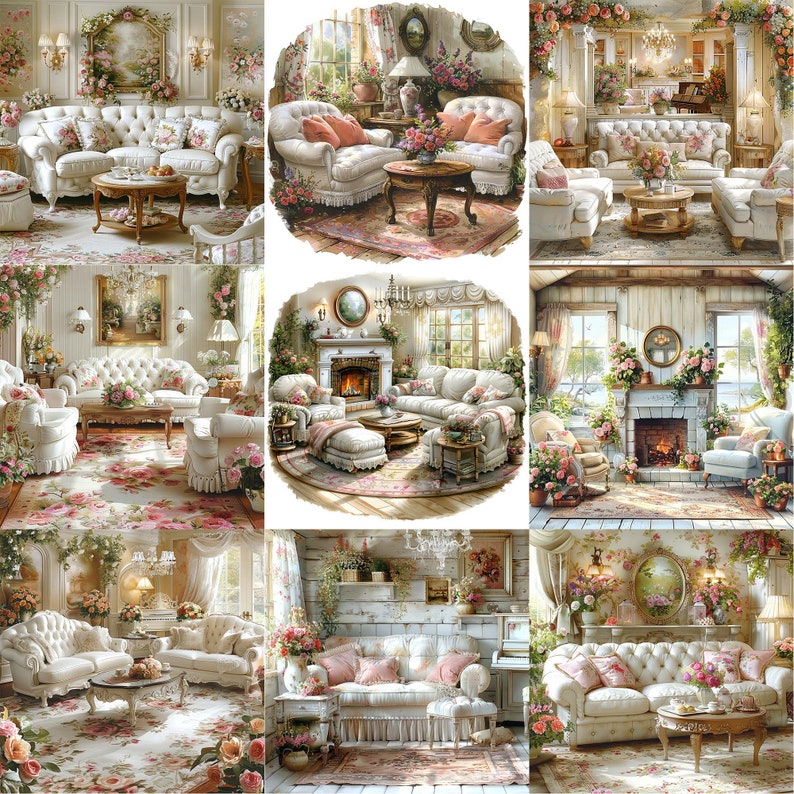 JPEG Shabby Chic Marie Antoinette Room Digital Backgrounds Bundle JPEG ...