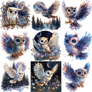 JPEG Celestial Owl Clipart Bundle Sparkling Glitter Owl Mystical Owl ...