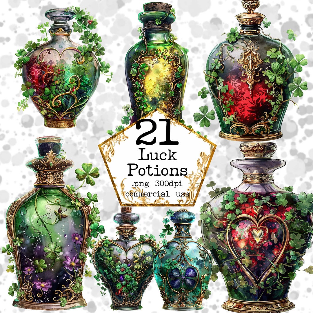 Luck Potions Clipart Bundle Watercolor Clipart St Patrick's Clipart ...