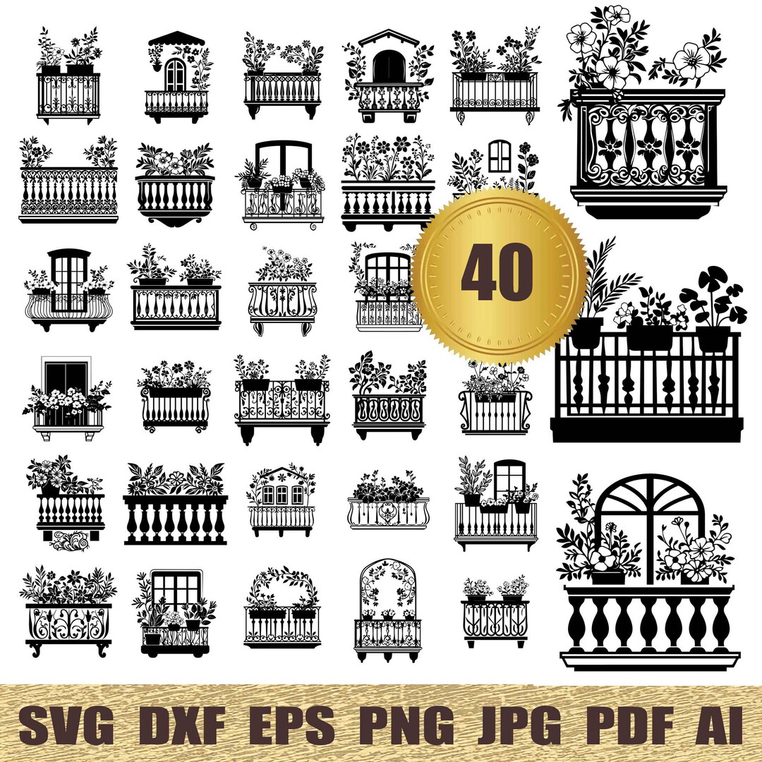 40 Floral Balcony Svg, Dxf, Eps, Ai, Pdf, Jpg, Png Balcony With Flower ...