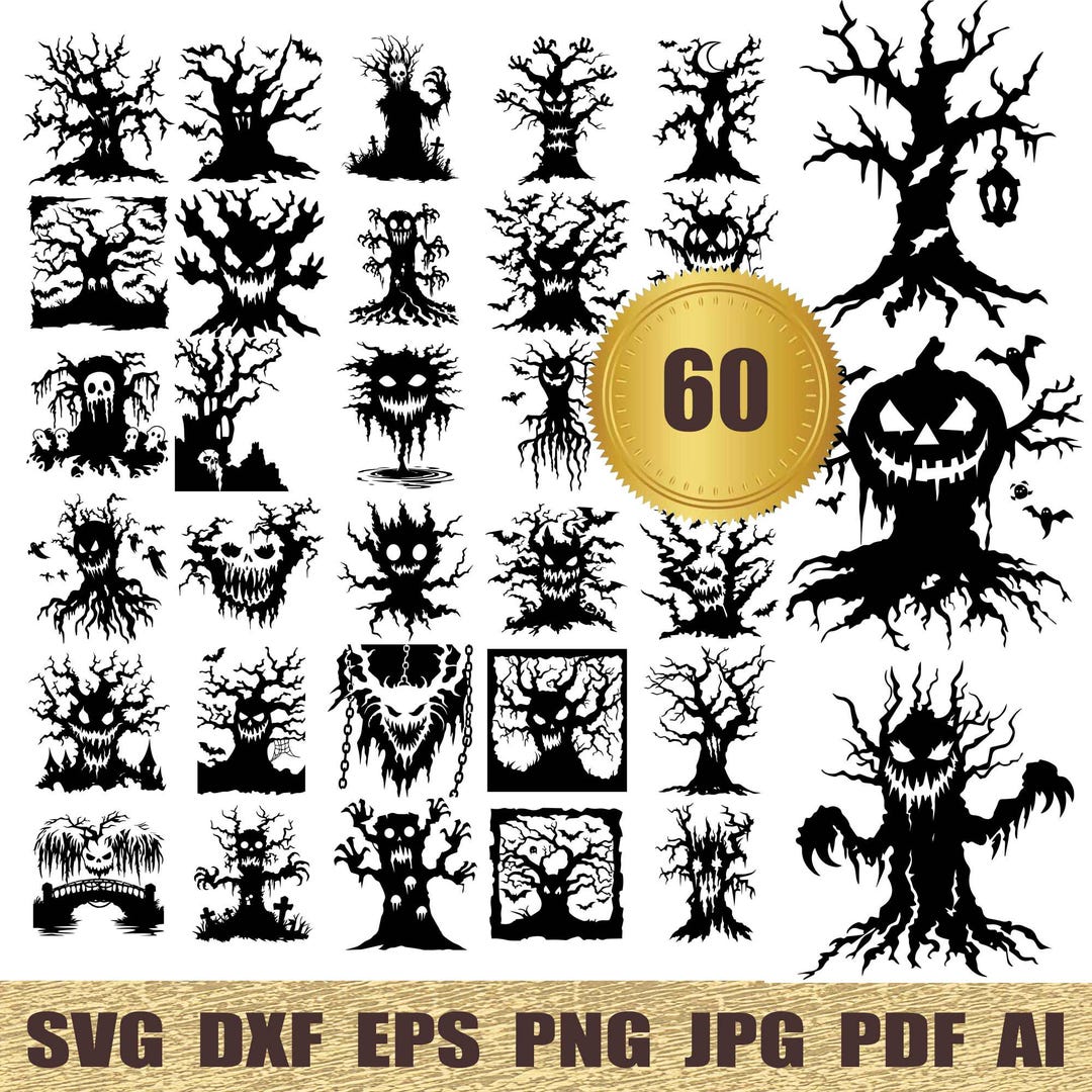 60 Spooky Tree Svg, Dxf, Eps, Ai, Pdf, Jpg Png Dead Trees Bundle Svg ...