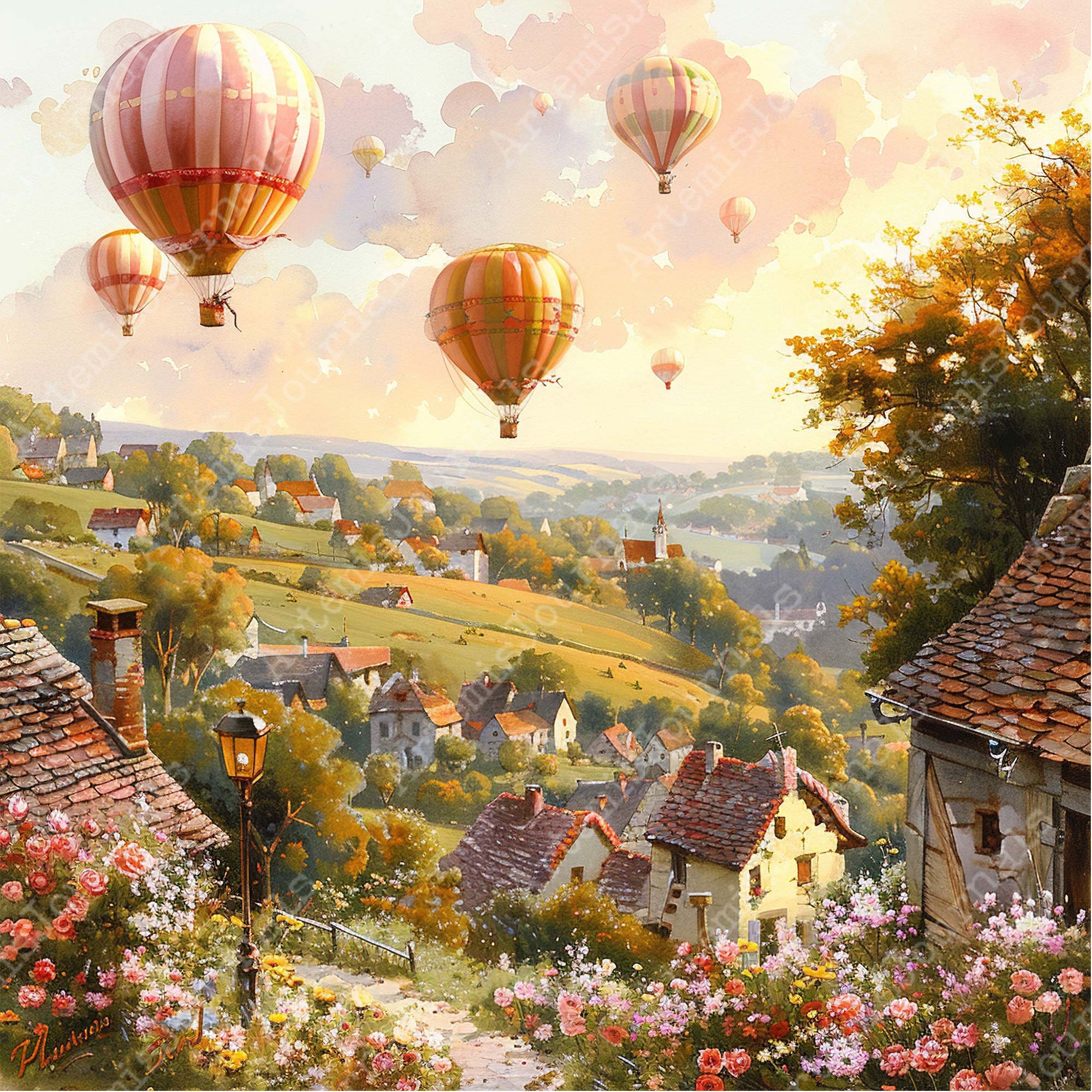 JPEG Shabby Chis Small Village and Air Balloons JPEG Instant Download ...