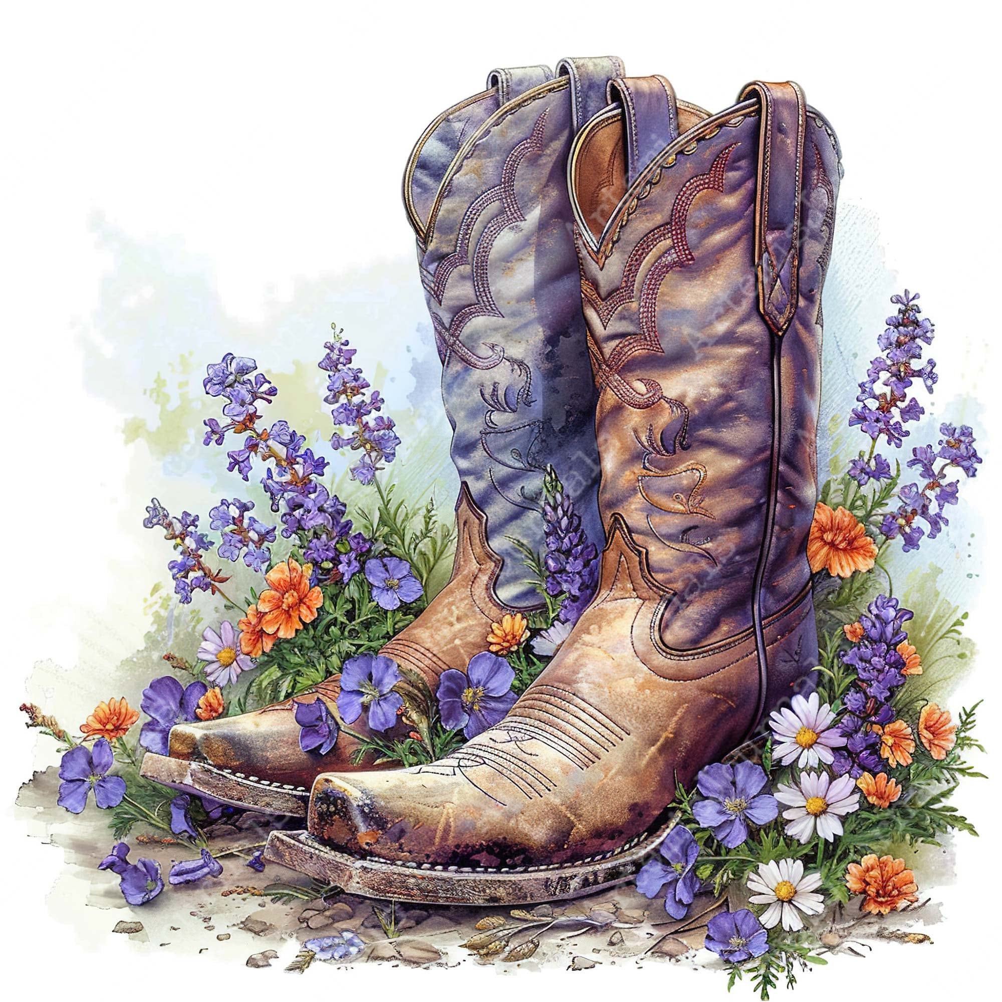 Watercolor Cowboy Boots Clipart Bundle JPEG Western Clipart Watercolor ...