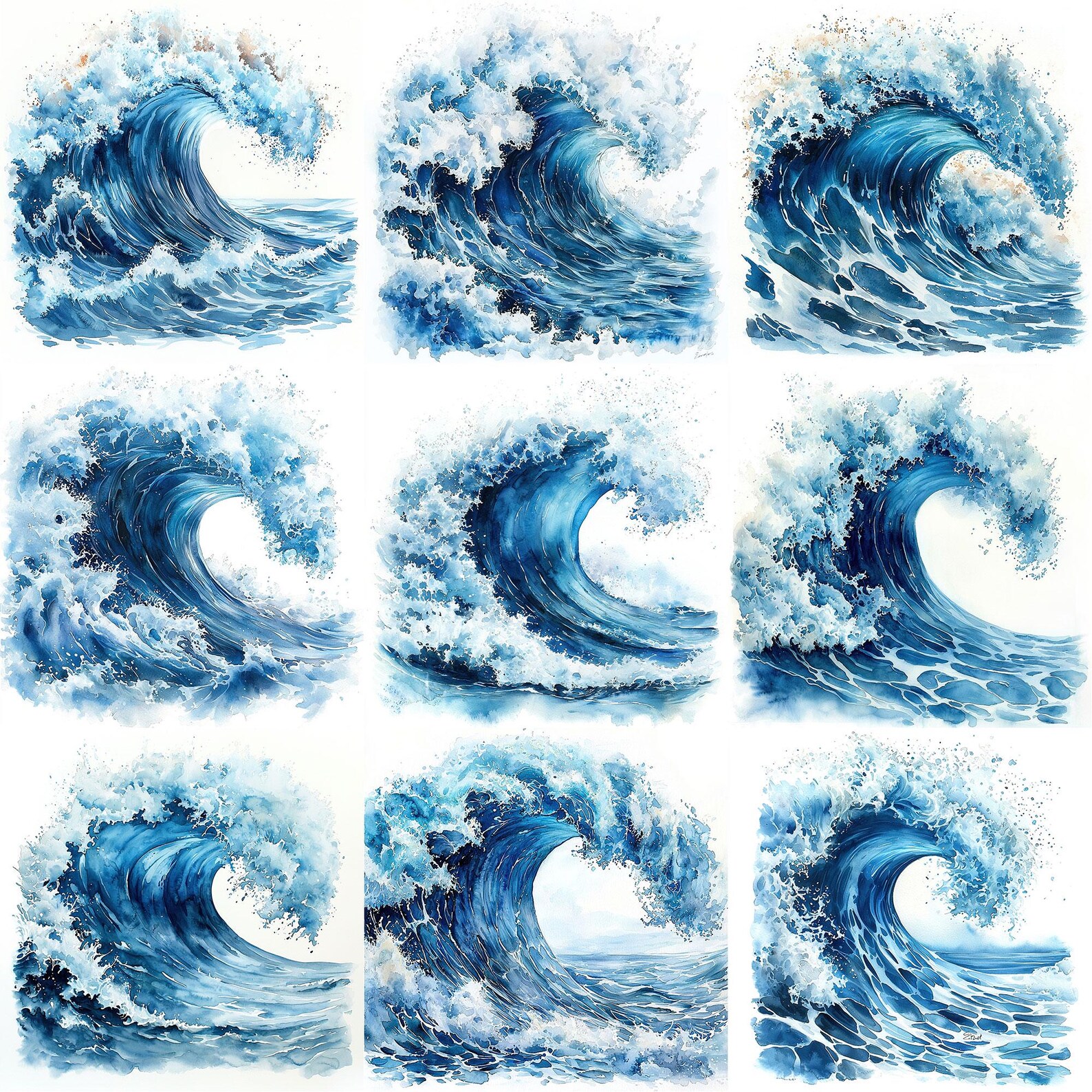 JPEG Watercolor Ocean Wave Clipart Bundle Summer Clipart Sea Clipart ...