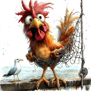 JPEG Super Weird Watercolor Rooster Clipart Bundle Whimsical Rooster ...