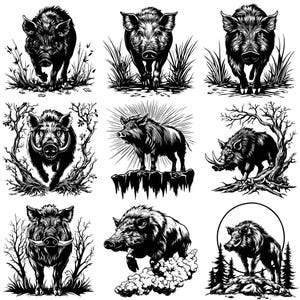 70 Wild Boar Svg, Dxf, Eps, Ai, Pdf, Jpg, Png Laser Engrave Files Svg ...