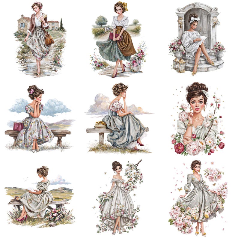 Elizabeth Bennet - Watercolor Clipart Bundle Printable Jane Austen Art ...