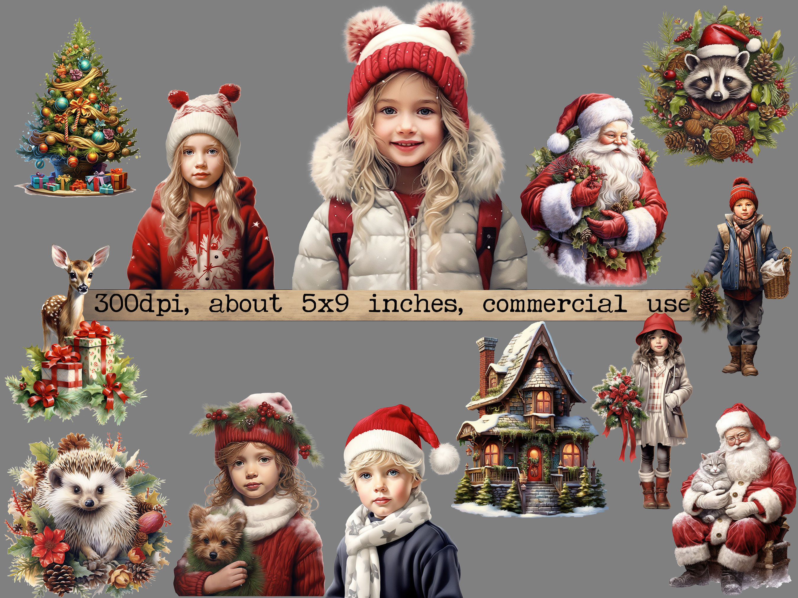 Big Christmas Bundle Clipart Transparent PNG, Little Girls, Christmas ...