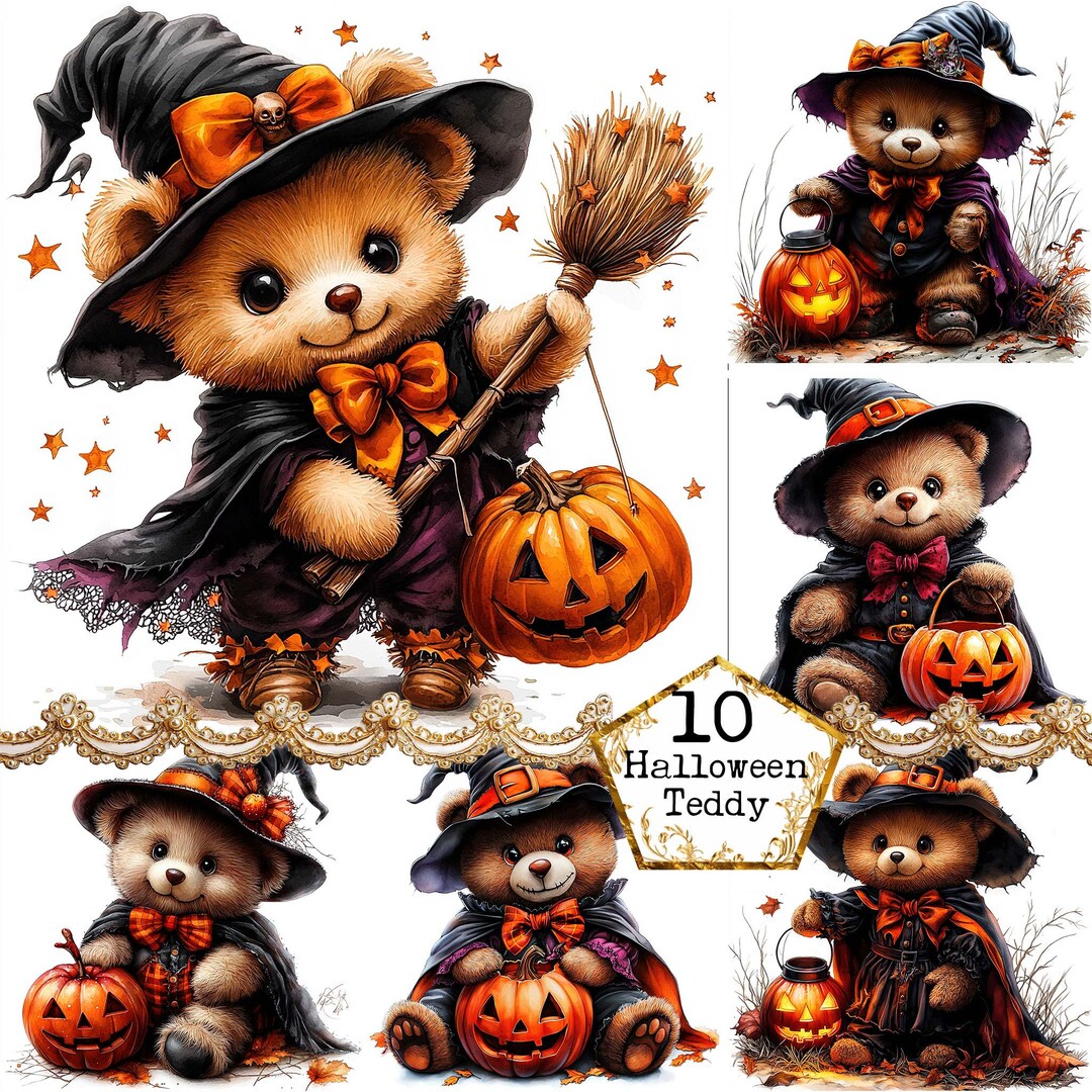 JPEG Fantasy Halloween Teddy Bear Clipart Bundle Halloween Toy ...