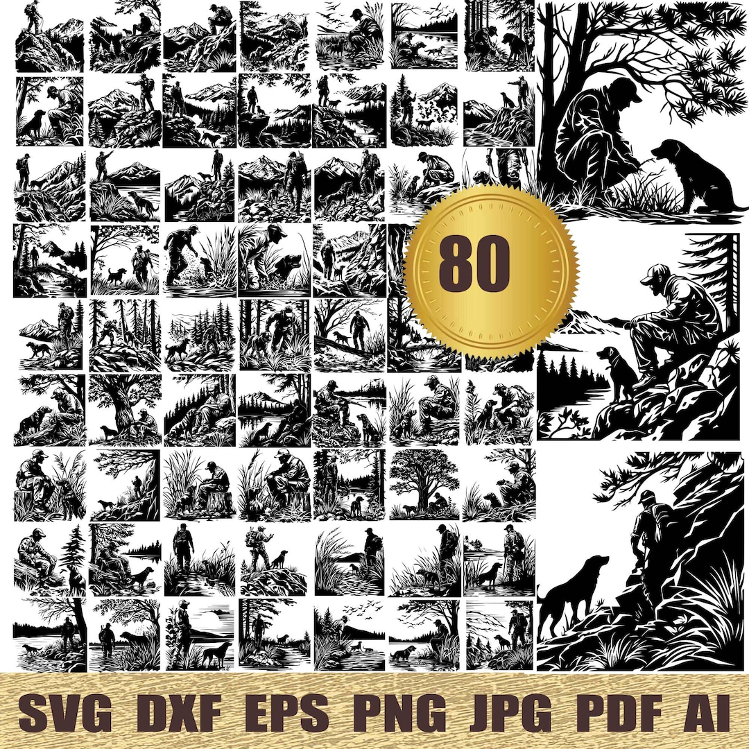 80 Hunter Tracking Dog Svg, Dxf, Eps, Ai, Pdf, Jpg, Png Hunting Panel ...