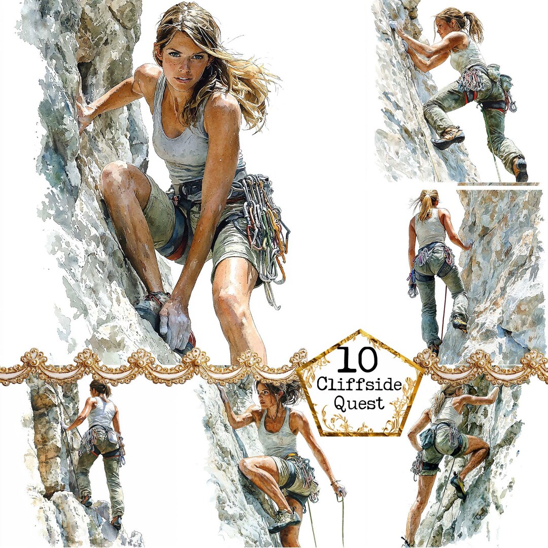JPEG Watercolor Mountain Climber Clipart Bundle Femail Sports Clipart ...