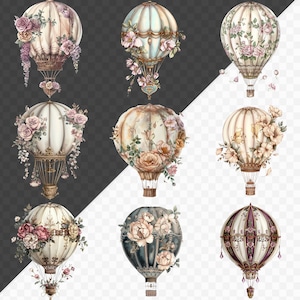 PNG Watercolor Floral Hot Air Balloons Vintage Clipart Watercolor ...