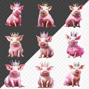 PNG Watercolor Pig Queen Clipart Bundle Fantasy Clipart Fairytale Pig ...