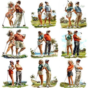 JPEG Golf Couple Clipart Bundle Golf Graphic Funny Couple Illustration ...