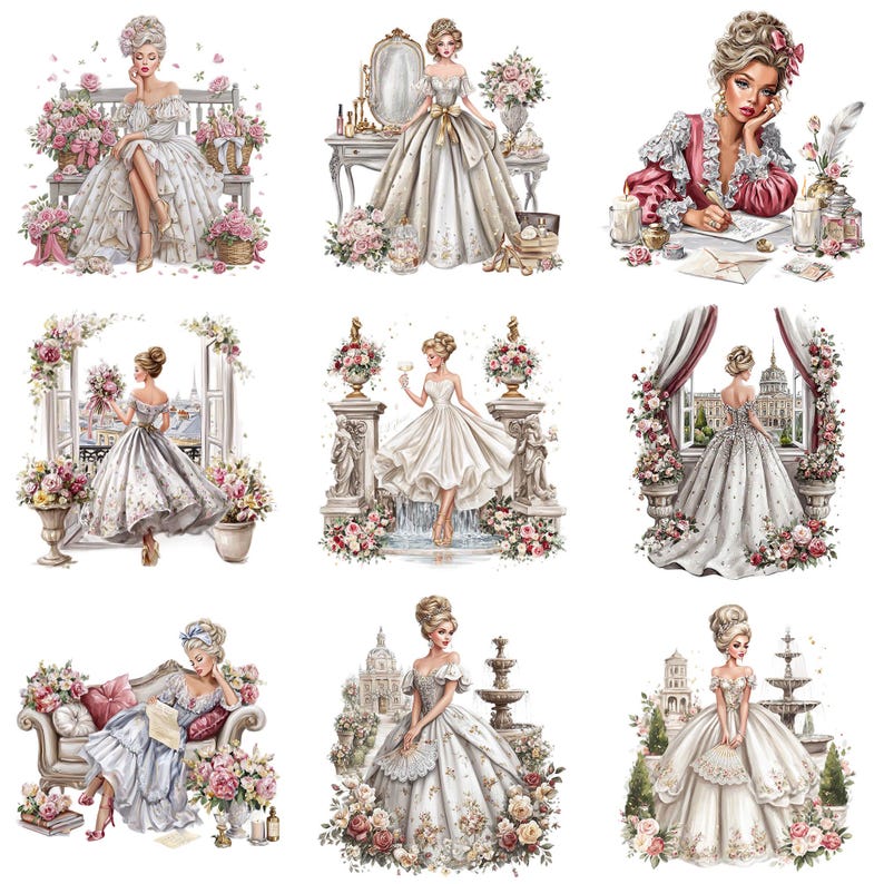 Marie Antoinette - Watercolor Clipart Bundle PNG + JPEG Format Paper ...