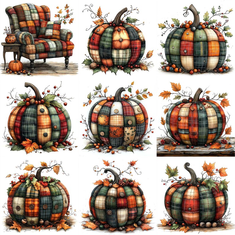 JPEG Plaid Pumpkin Clipart Bundle Fall Graphics Autumn Harvest ...