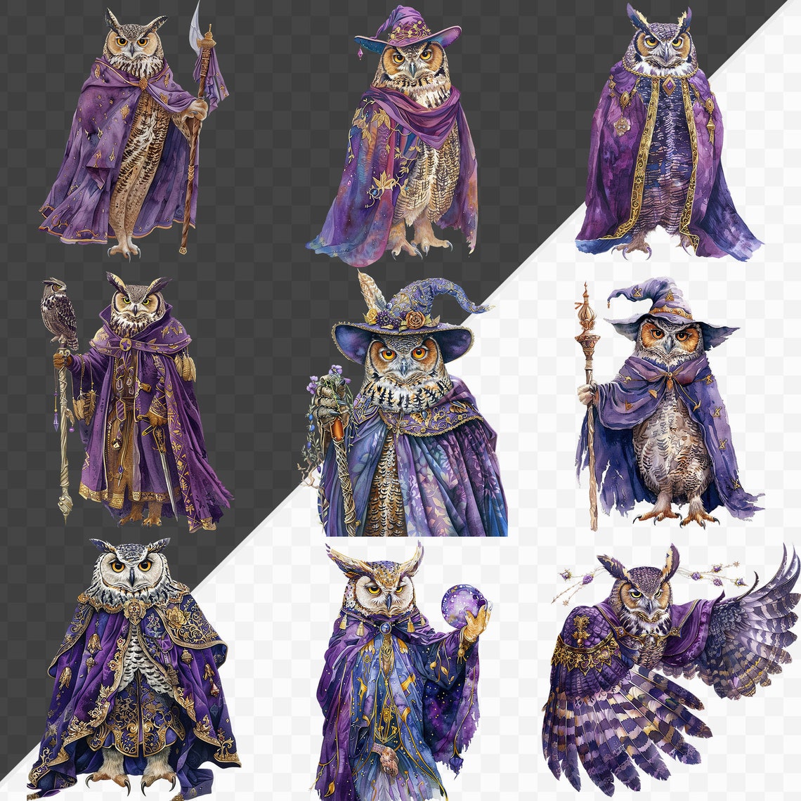 PNG Wizard Owl Clipart Bundle Magical Clipart Wicca Clipart Commercial ...