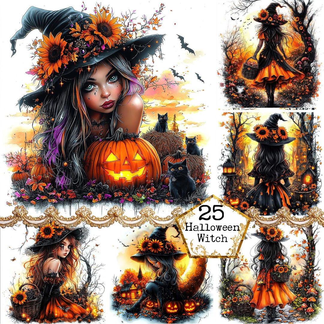 JPEG Halloween Witch Clipart Bundle Pixie Witch Forest Witch Halloween ...