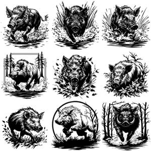 70 Wild Boar Svg, Dxf, Eps, Ai, Pdf, Jpg, Png Laser Engrave Files Svg ...