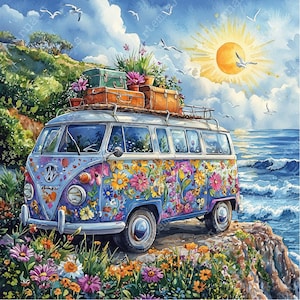 JPEG Hippie Van Graphics Traveling Clipart Beautiful Scenery ...