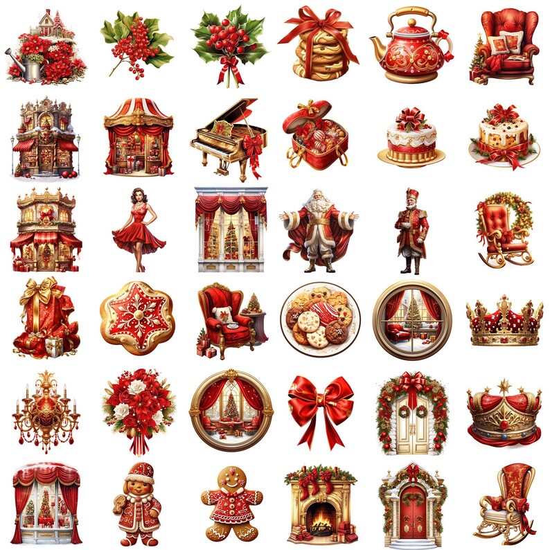 PNG Christmas Clipart Bundle: Diverse PNG Images, Matching Color ...