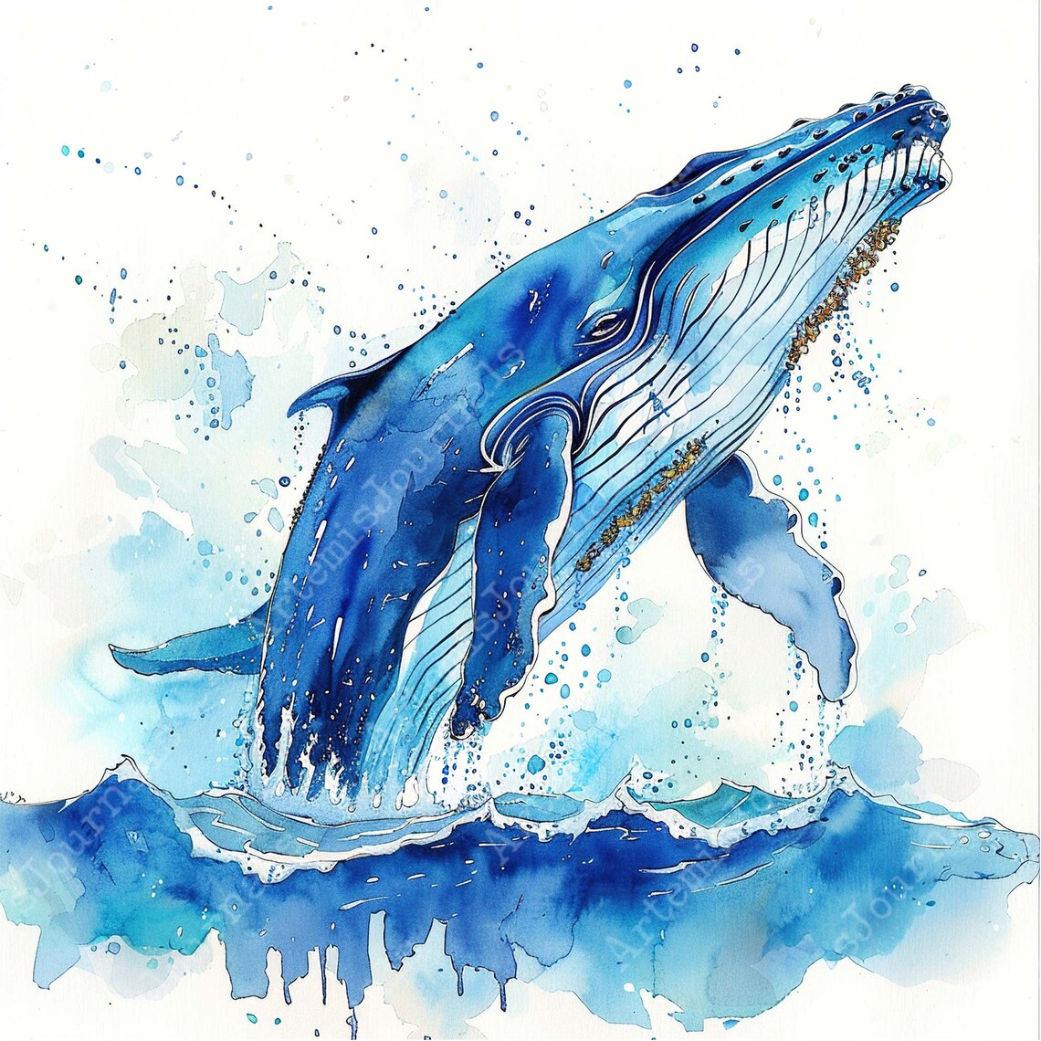 JPEG Watercolor Whale in Sea Clipart Whale Graphics JPEG Commercial Use ...