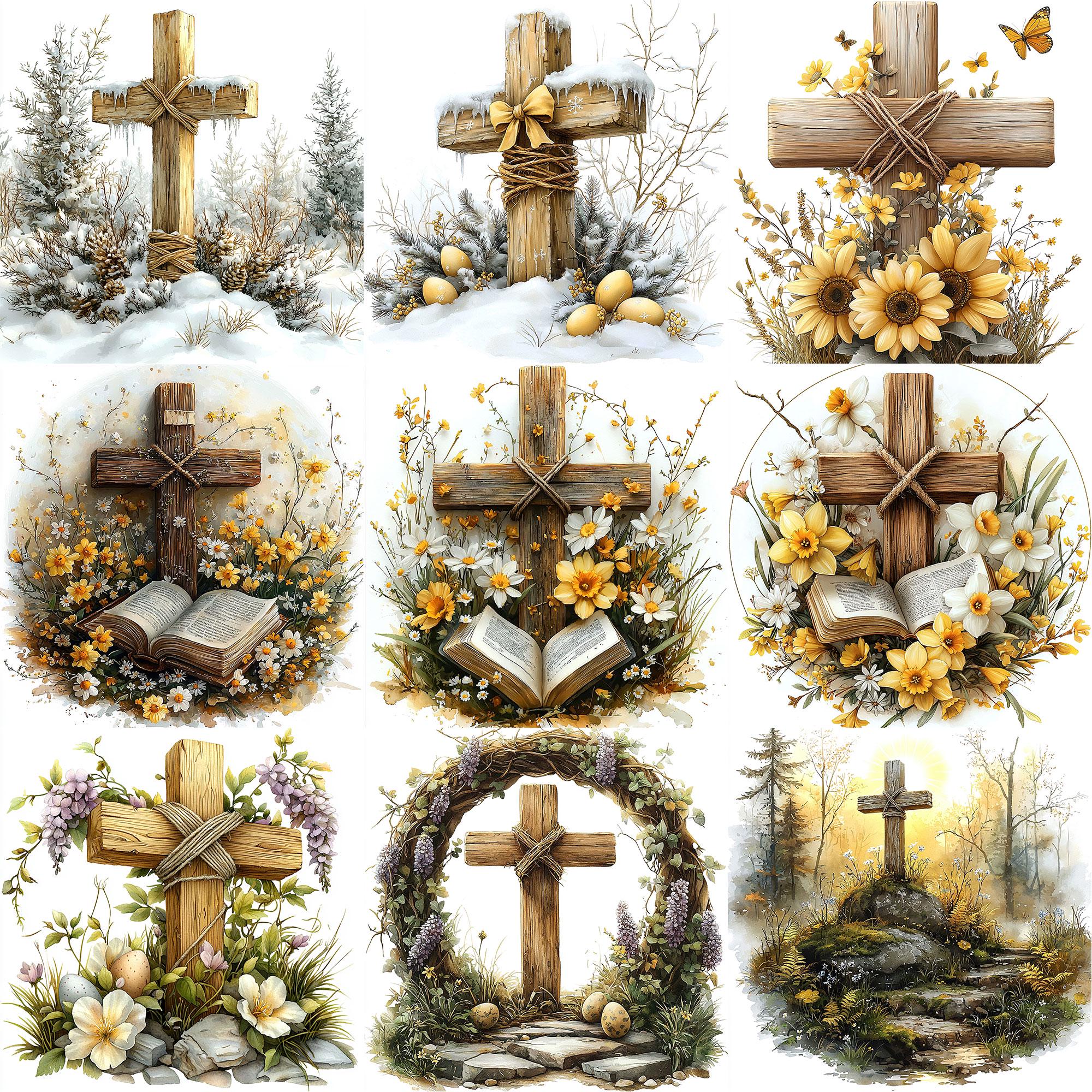 JPEG Watercolor Easter Cross Clipart Bundle Christian Clipart Religion ...