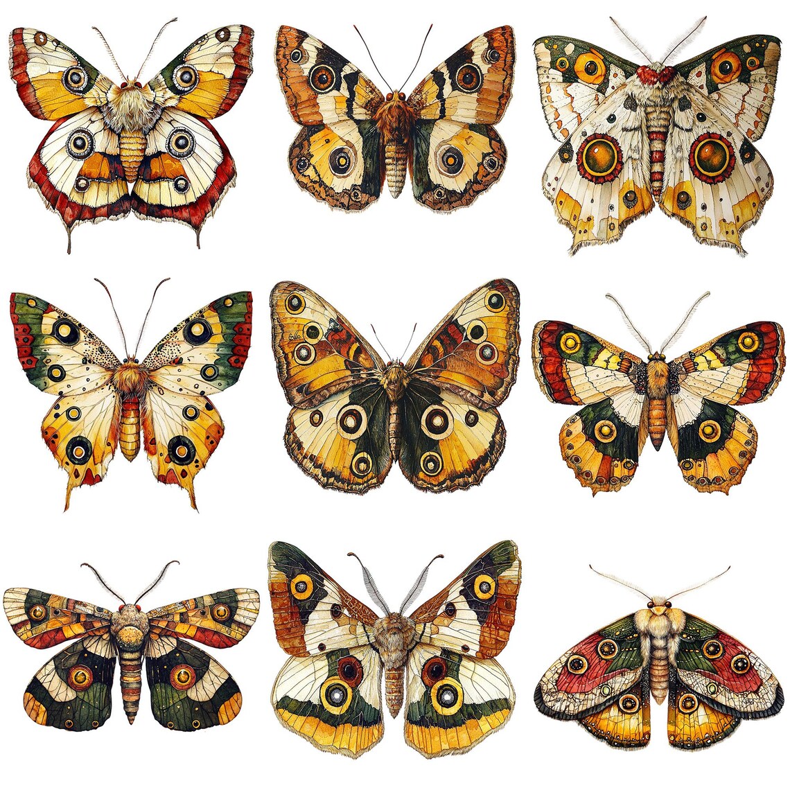 PNG + JPEG Watercolor Earthy Moth Clipart Bundle Spring Clipart ...