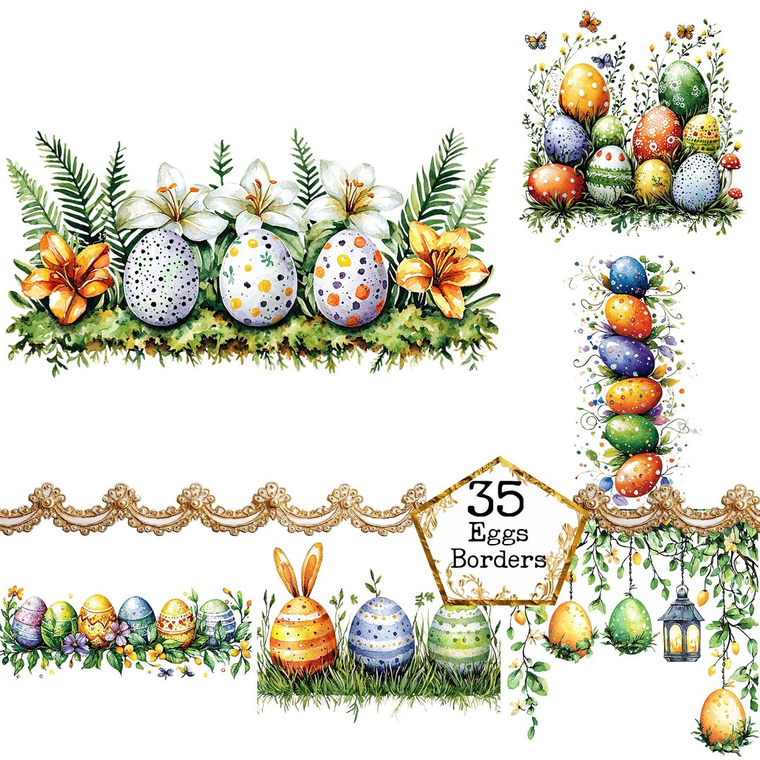 PNG + JPEG Watercolor Easter Egg Borders Clipart Spring Borders Spring ...