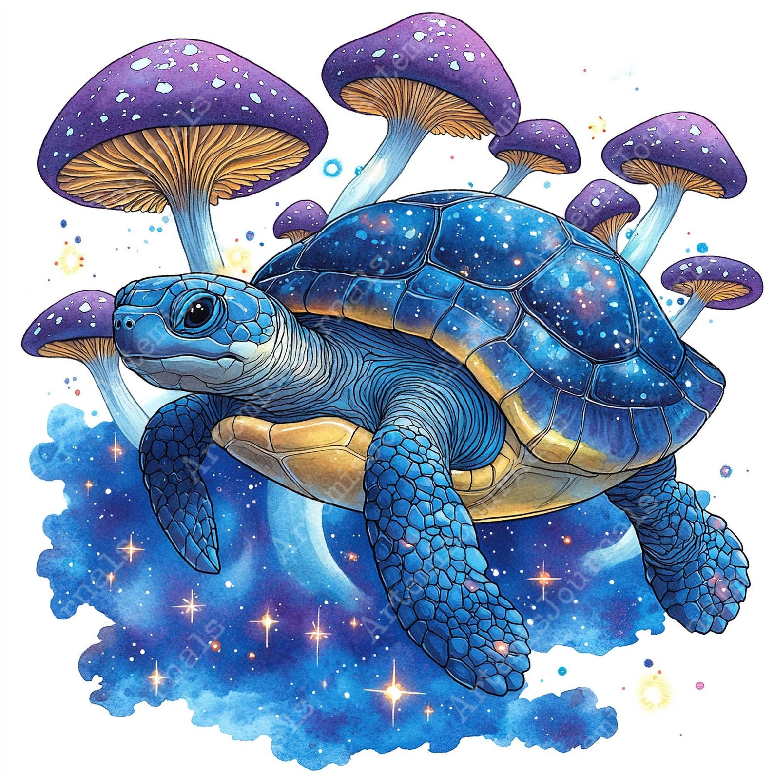JPEG Watercolor Galaxy Turtle Clipart Bundle Celestial Ocean Clipart ...