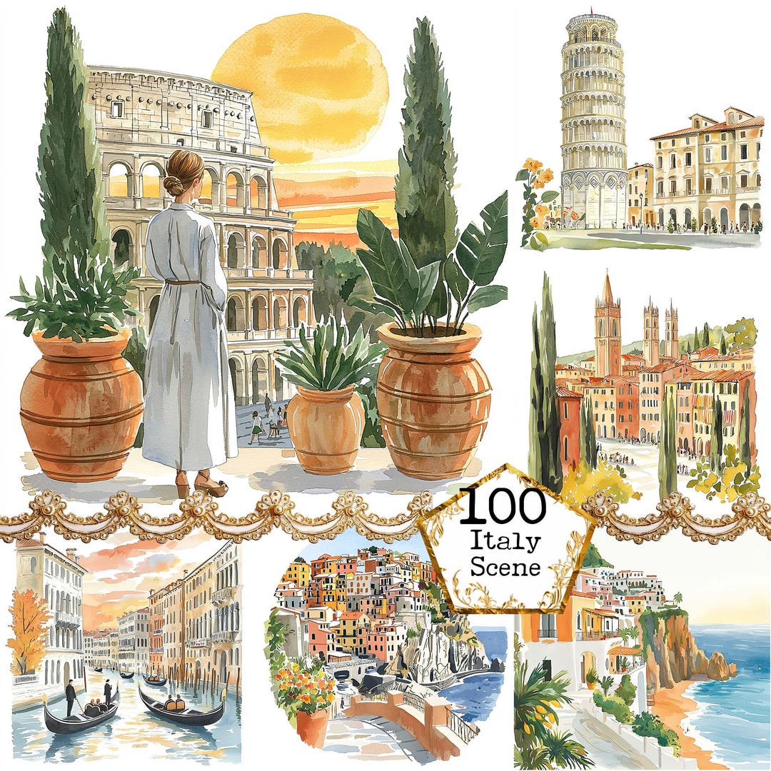 JPEG Watercolor Italy Clipart Bundle Watercolor Country Clipart Europe ...