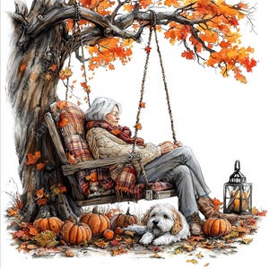JPEG Cute Grandma Autumn Garden Clipart Bundle Grandma and Pumpkins ...