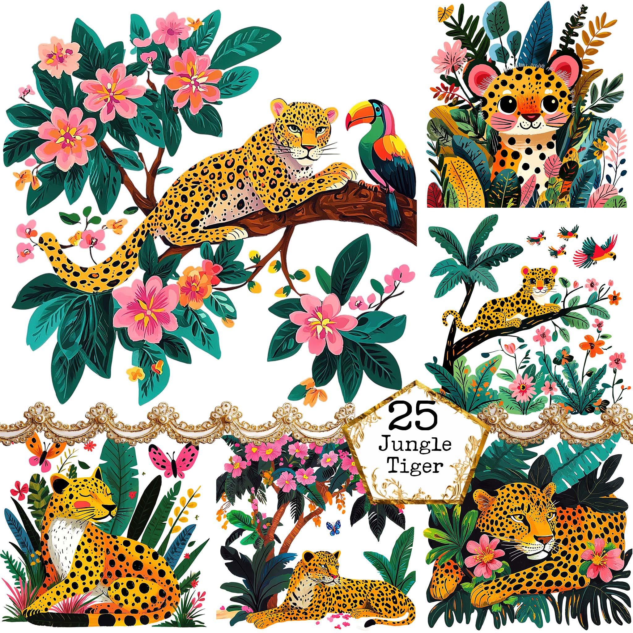 PNG + JPEG Jungle Tigger Clipart Bundle Jungle Graphics Vegetation ...