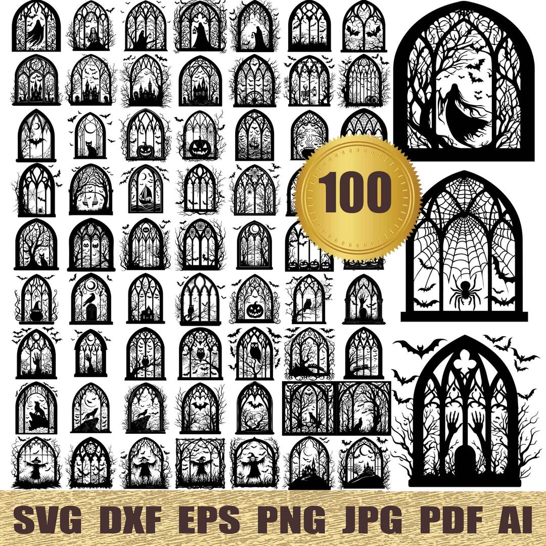 100 Halloween Window Svg, Dxf, Eps, Ai, Pdf, Jpg Png Windows Frame Svg ...
