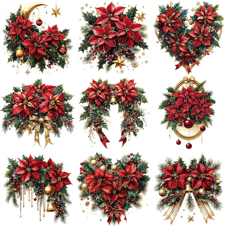 JPEG Christmas Wreath Clipart Poinsettia Clipart Christmas Elements ...