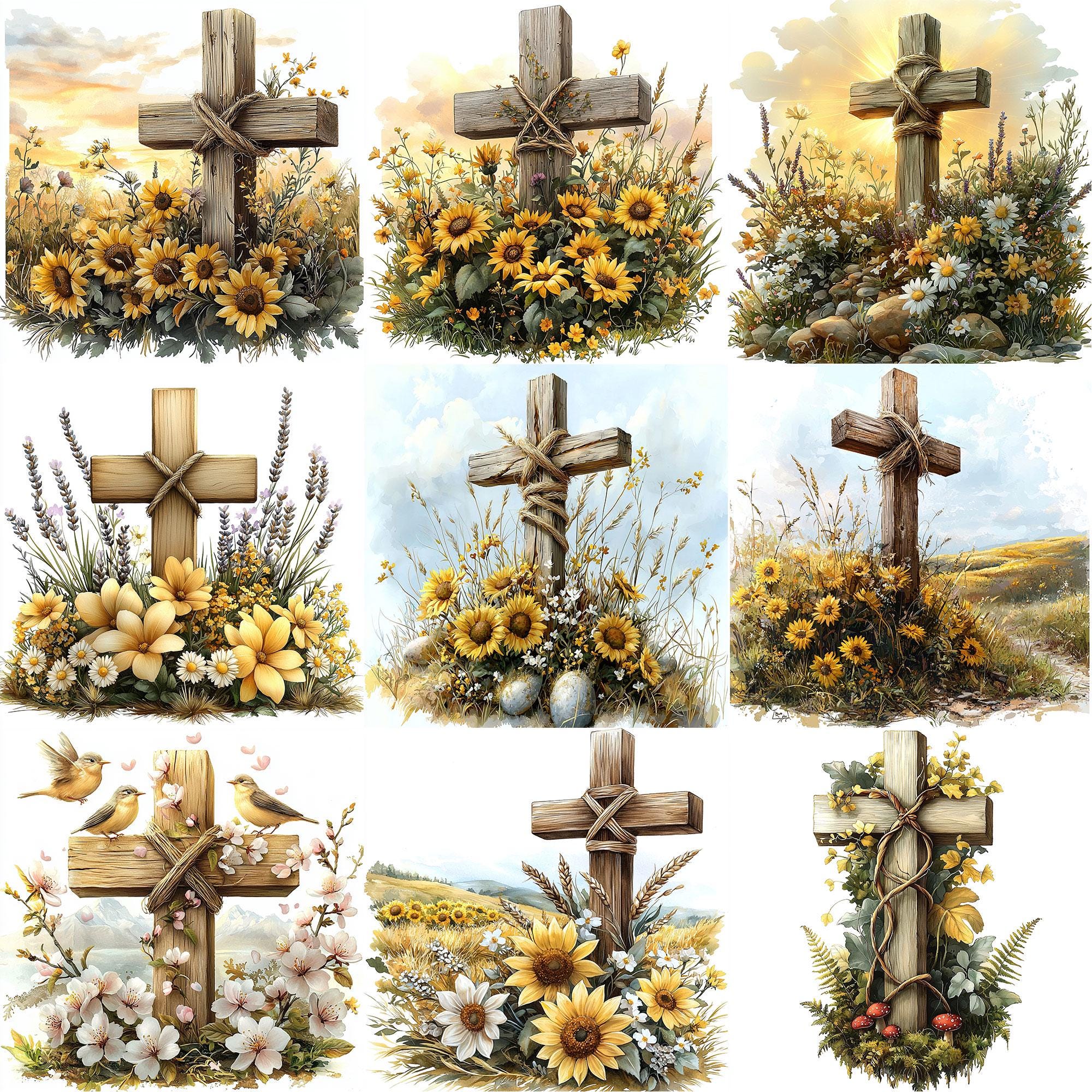 JPEG Watercolor Easter Cross Clipart Bundle Christian Clipart Religion ...