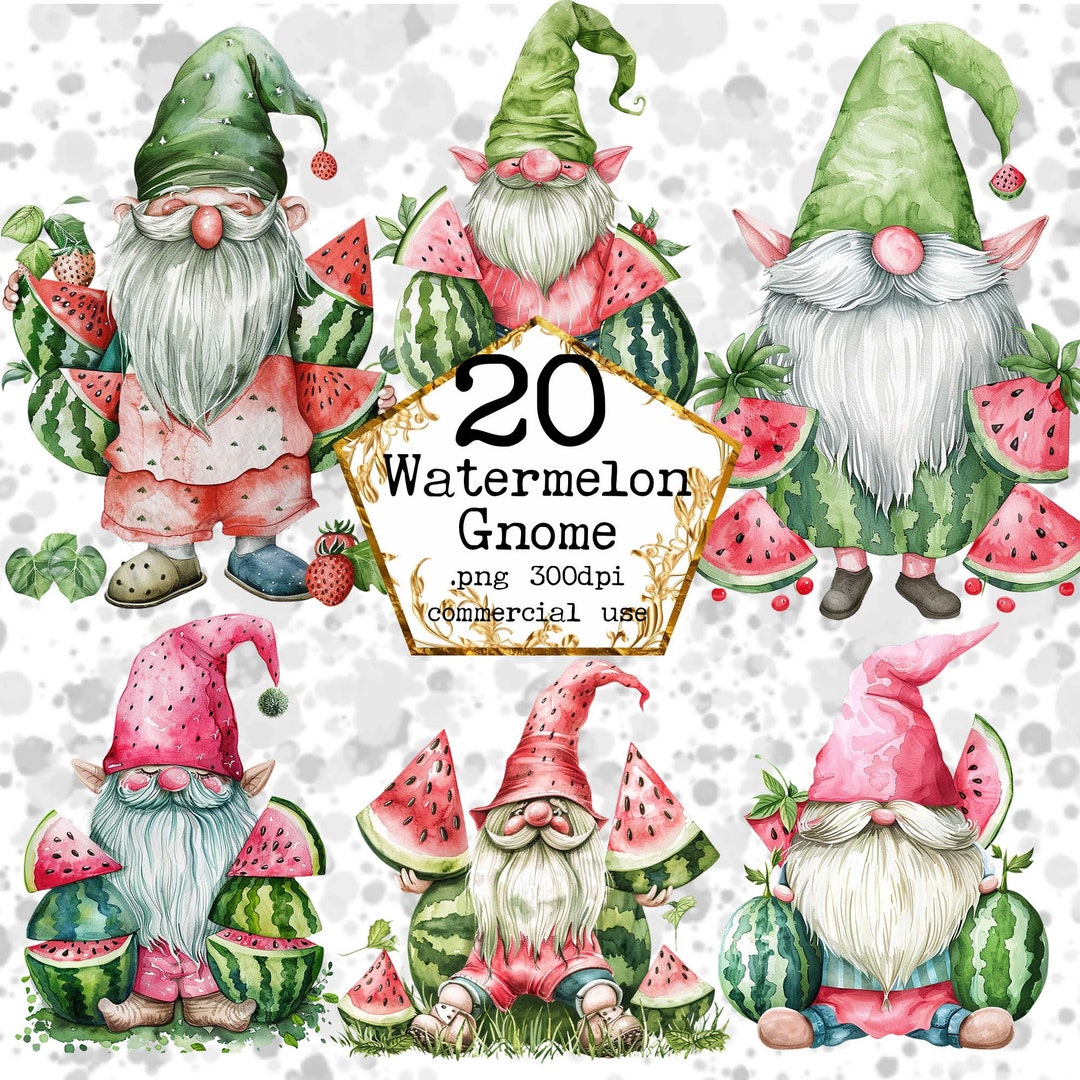 Watercolor Watermelon Gnome Clipart Bundle Gnome Art Summer Clipart ...
