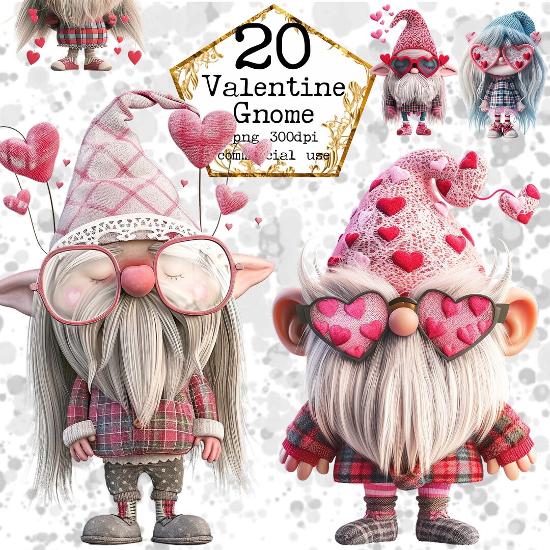 Valentine Gnome Clipart Bundle Gnome Png Valentine Clipart Love Clipart ...