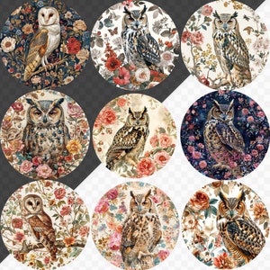 PNG Watercolor Owl Circular Sublimation Designs Clipart Bundle Floral ...