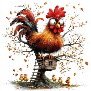 JPEG Super Weird Watercolor Rooster Clipart Bundle Whimsical Rooster ...