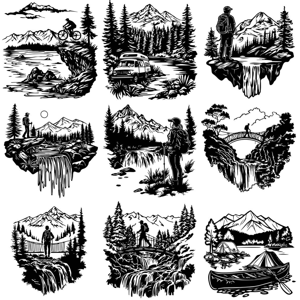 90 Mountain Hiking Svg, Dxf, Eps, Ai, Pdf, Jpg Png Forest Scene Svg ...